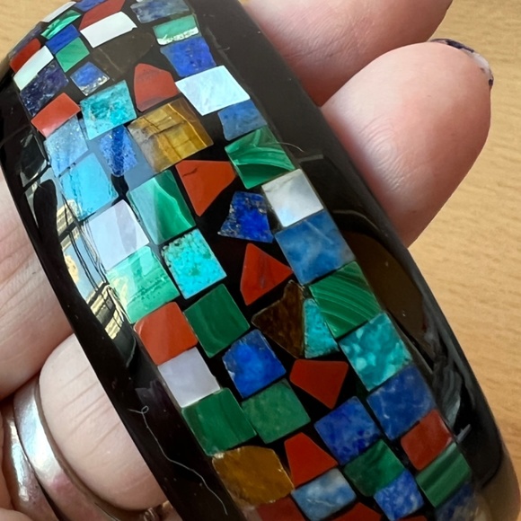 Jewelry | Vintage Wide Plastic Resin Bangle Bracelet Malachite Lapis ...